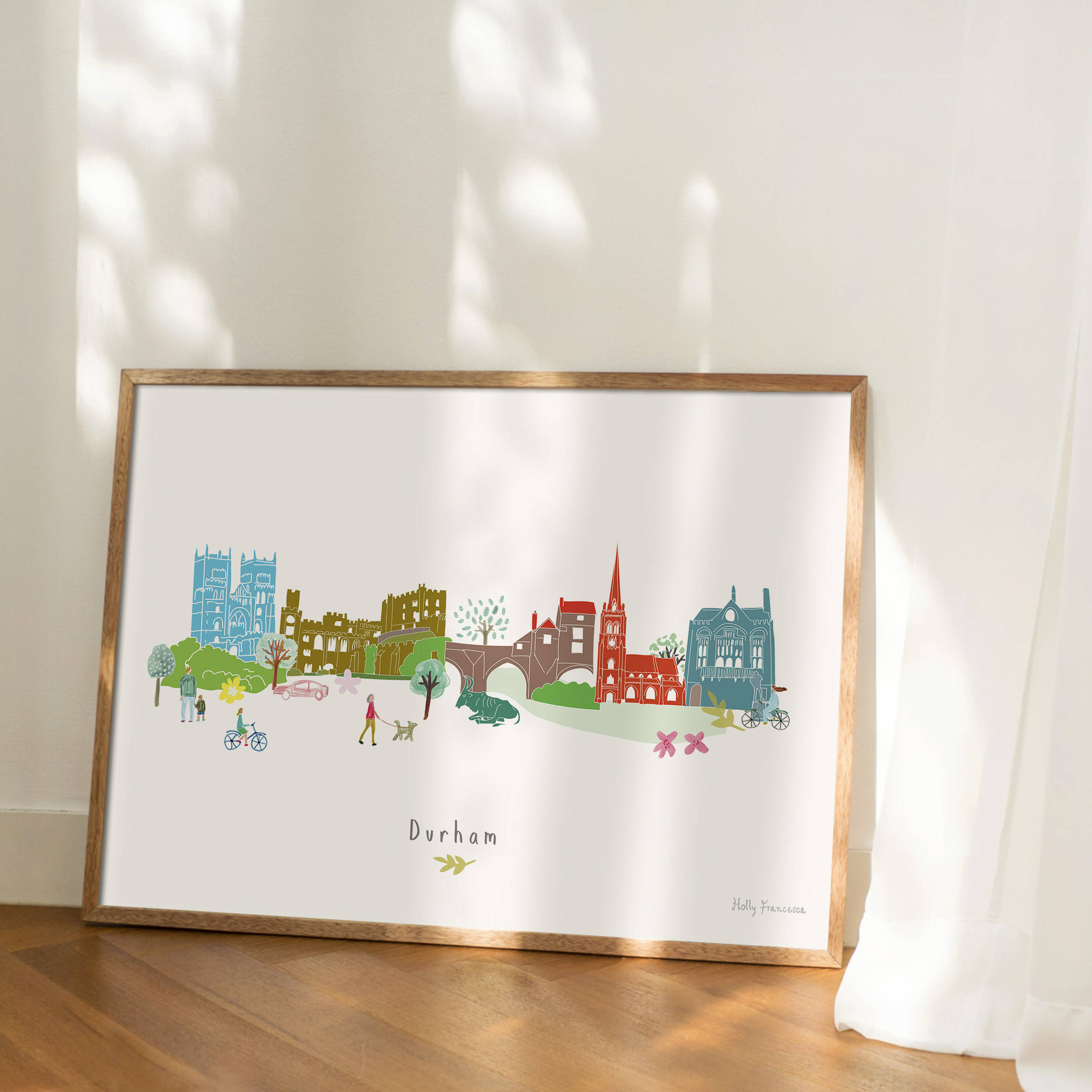 Illustrated hand drawn Durham Skyline Cityscape art print by artist ...