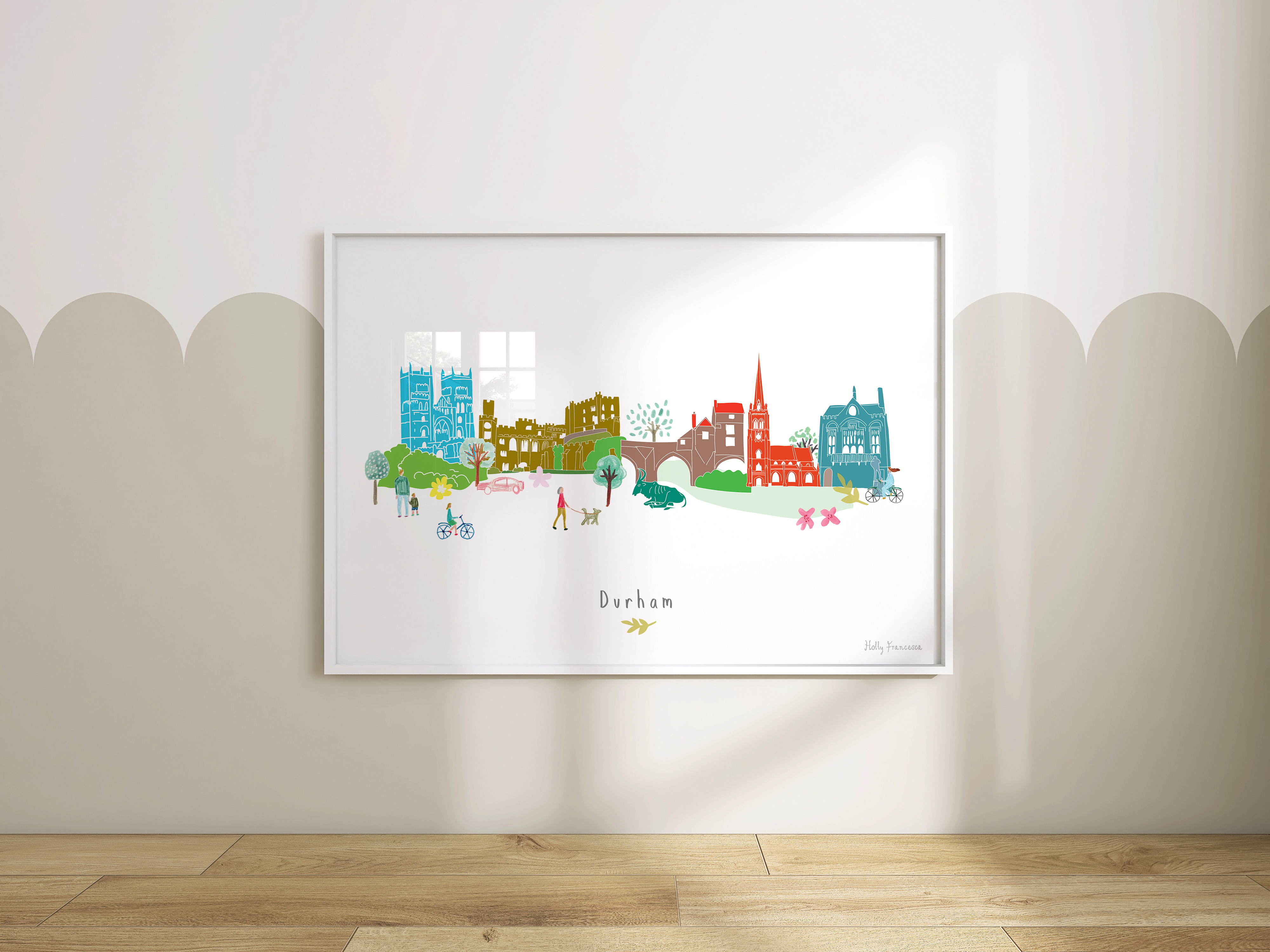 Illustrated hand drawn Durham Skyline Cityscape art print by artist ...