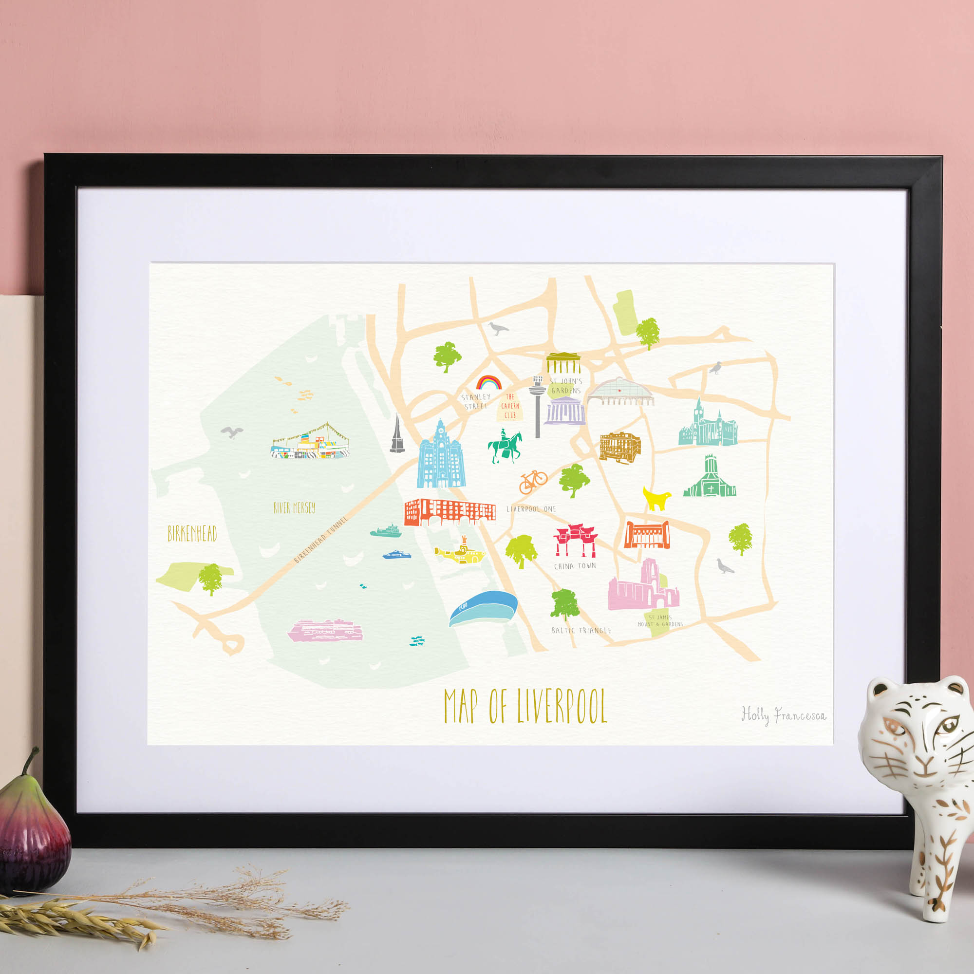 Illustrated hand drawn Map of Liverpool art print by artist Holly ...
