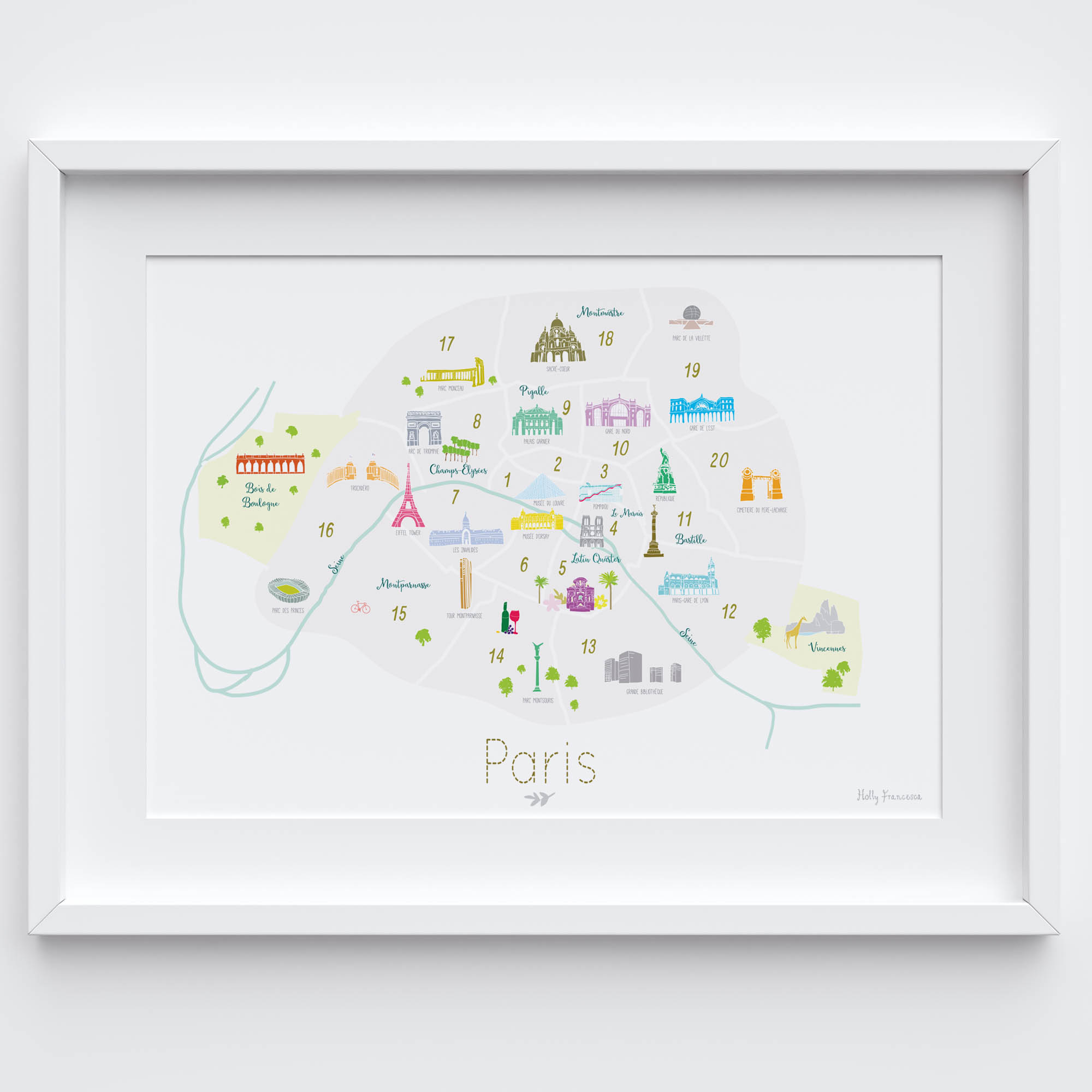 Illustrated hand drawn Map of the Arrondissements of Paris art print by ...