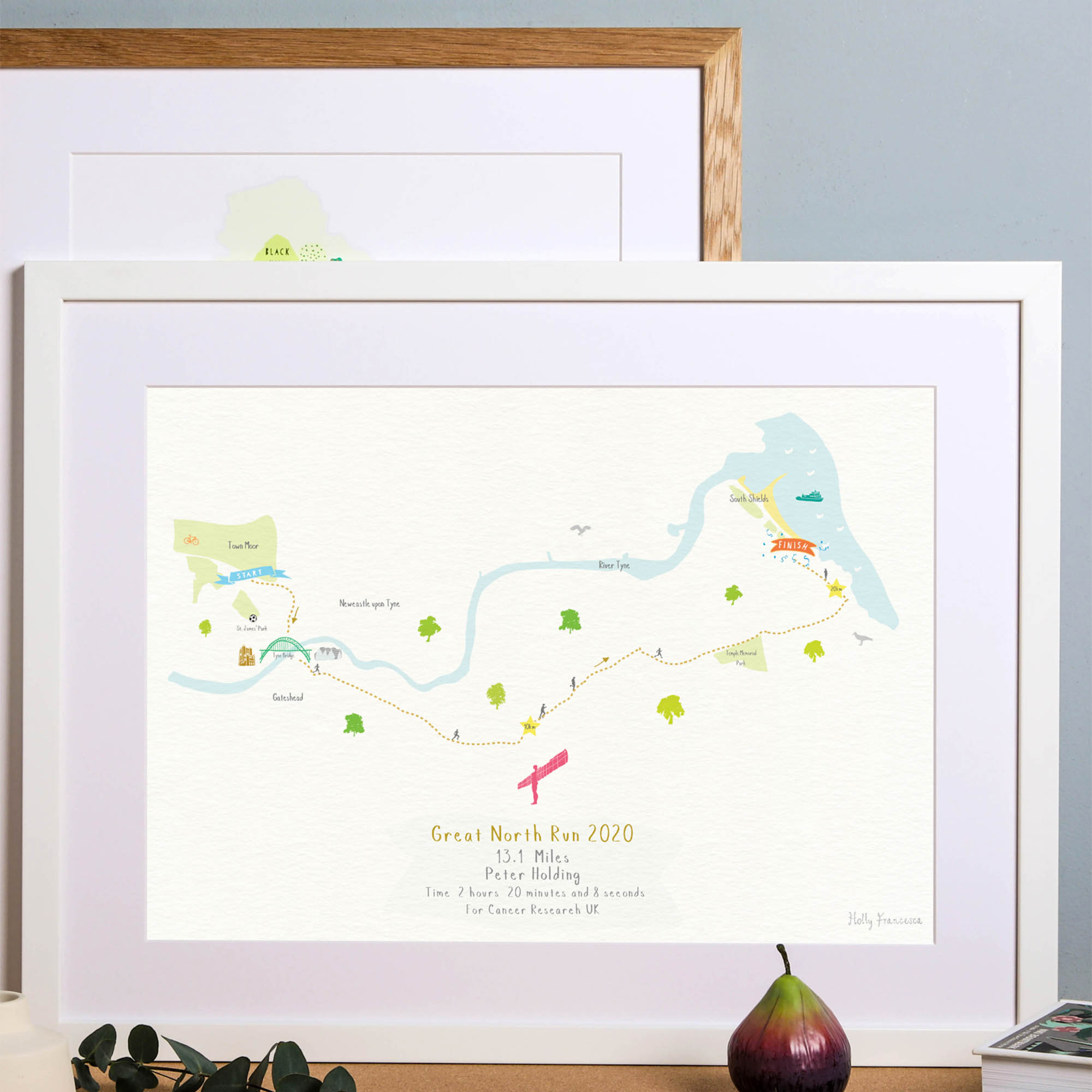 Illustrated hand drawn Great North Run Half Marathon Route Map art ...