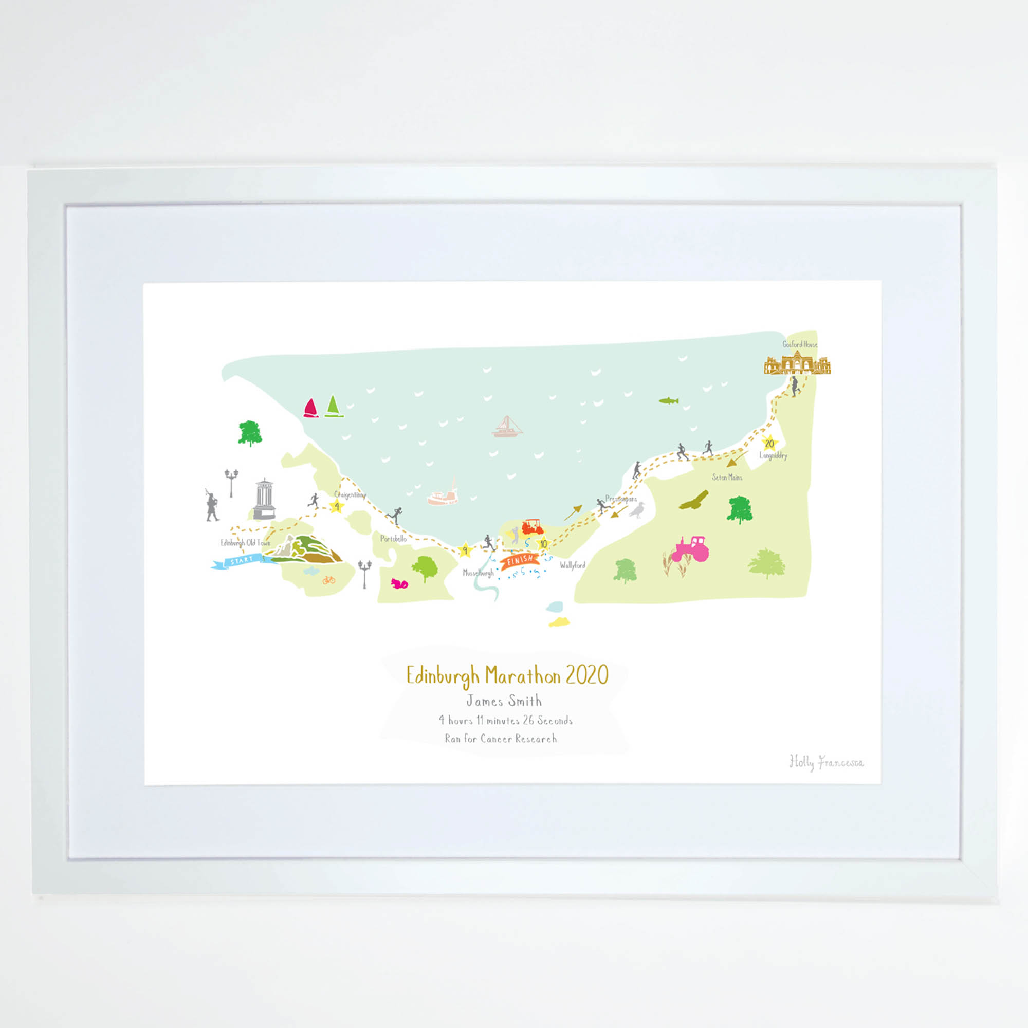 Illustrated hand drawn Edinburgh Marathon Route Map art print by artist ...