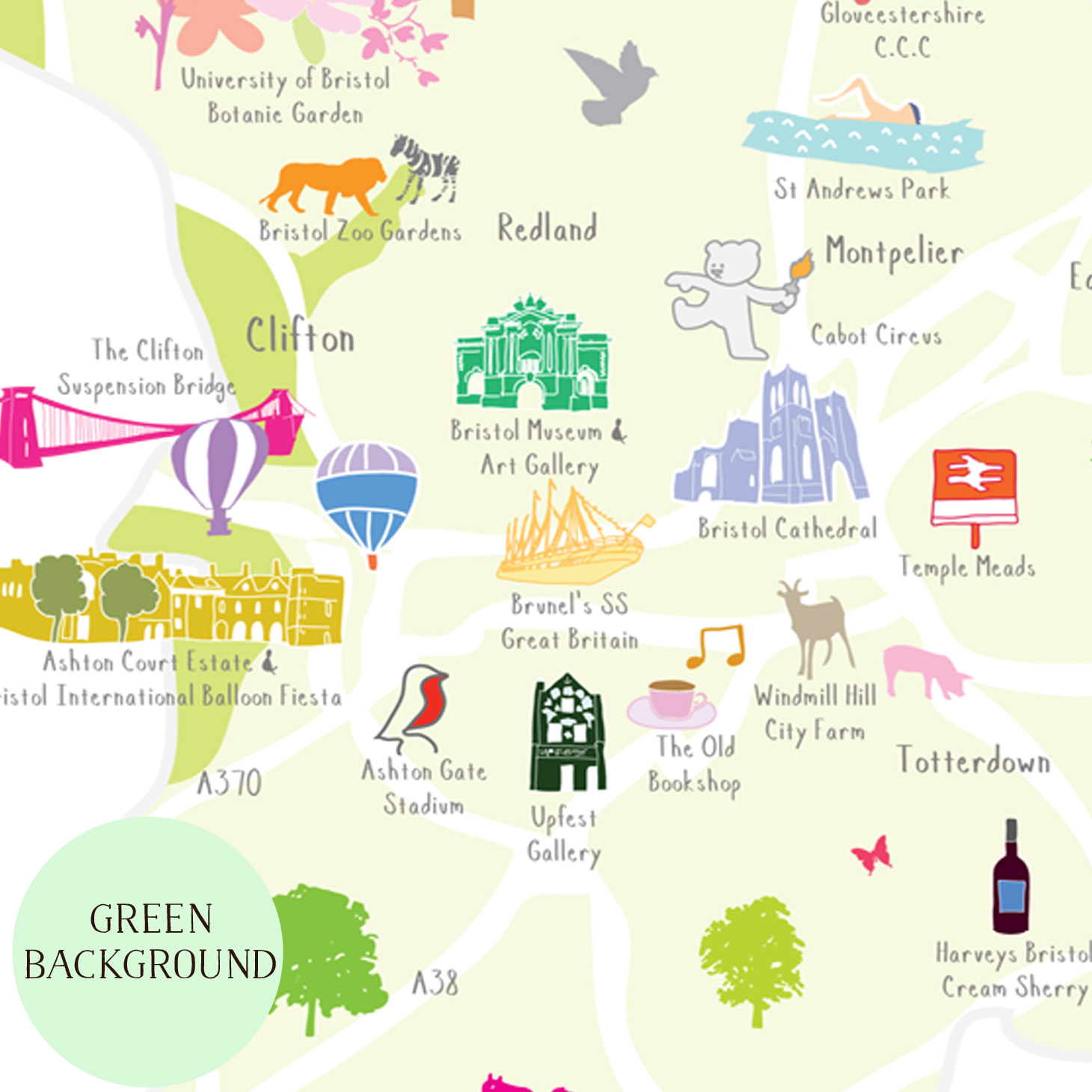 Illustrated hand drawn Map of Greater Bristol art print by artist Holly ...