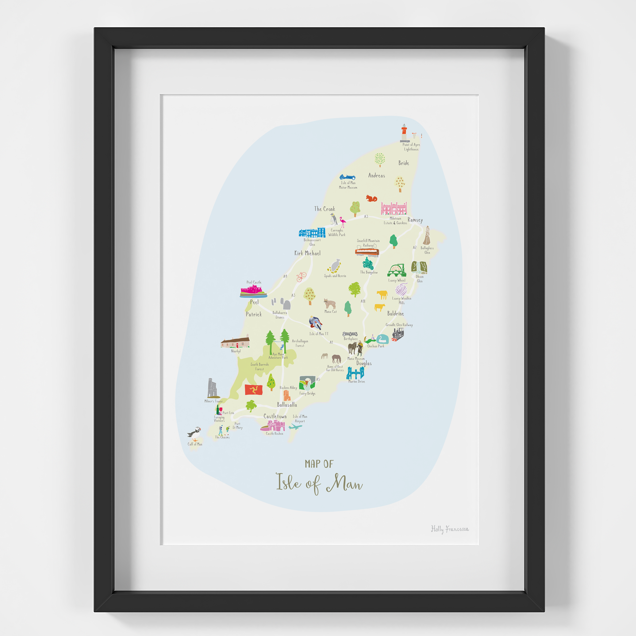 Illustrated hand drawn Map of Isle of Man art print by artist Holly ...