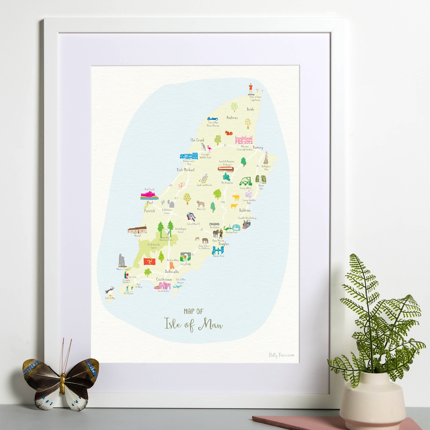 Illustrated hand drawn Map of Isle of Man art print by artist Holly ...