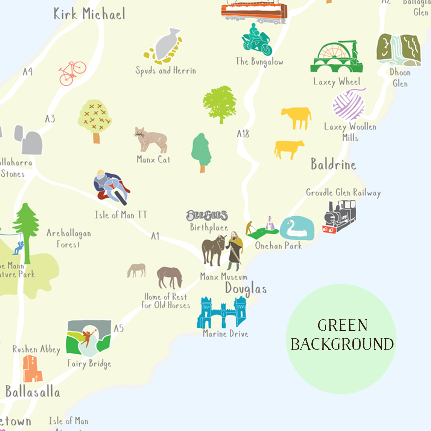Illustrated hand drawn Map of Isle of Man art print by artist Holly ...