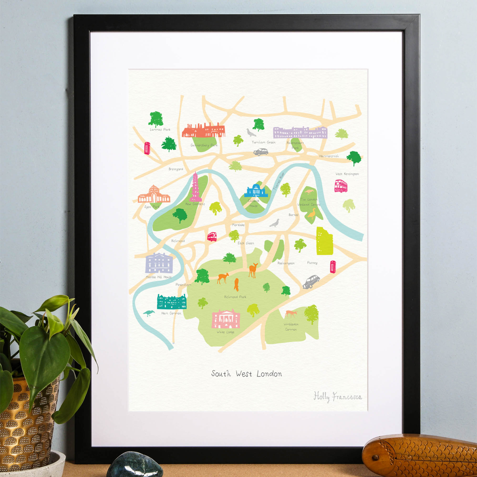 Illustrated hand drawn Map of South West London art print by artist ...