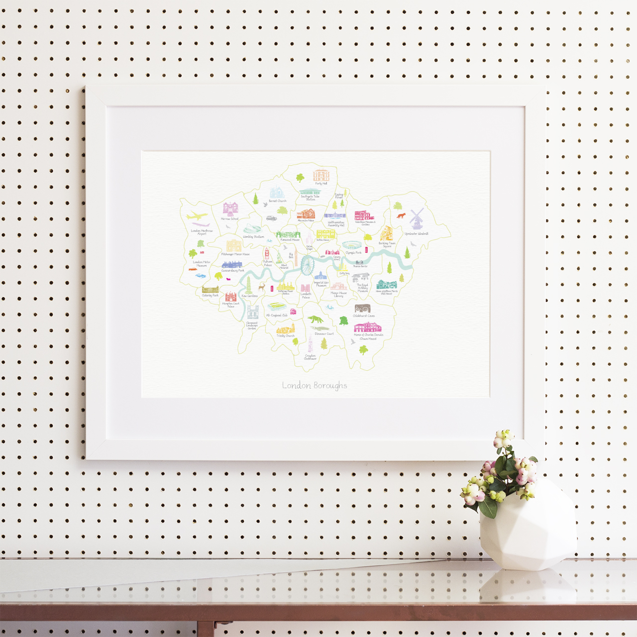 Illustrated hand drawn Map of the London Boroughs art print by artist ...