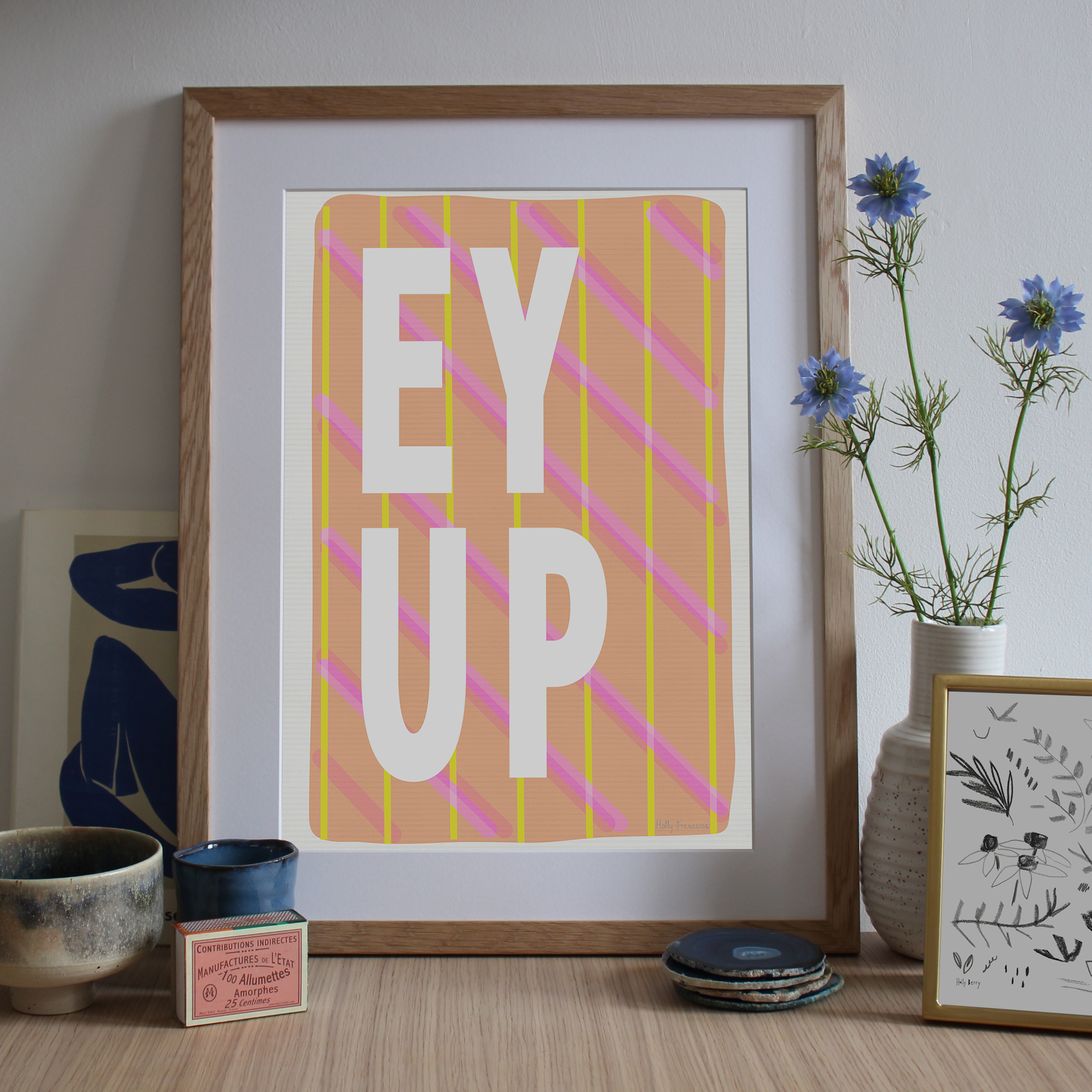 Illustrated Yorkshire 'Ey Up' Sayings Art Print by artist Holly Francesca.
