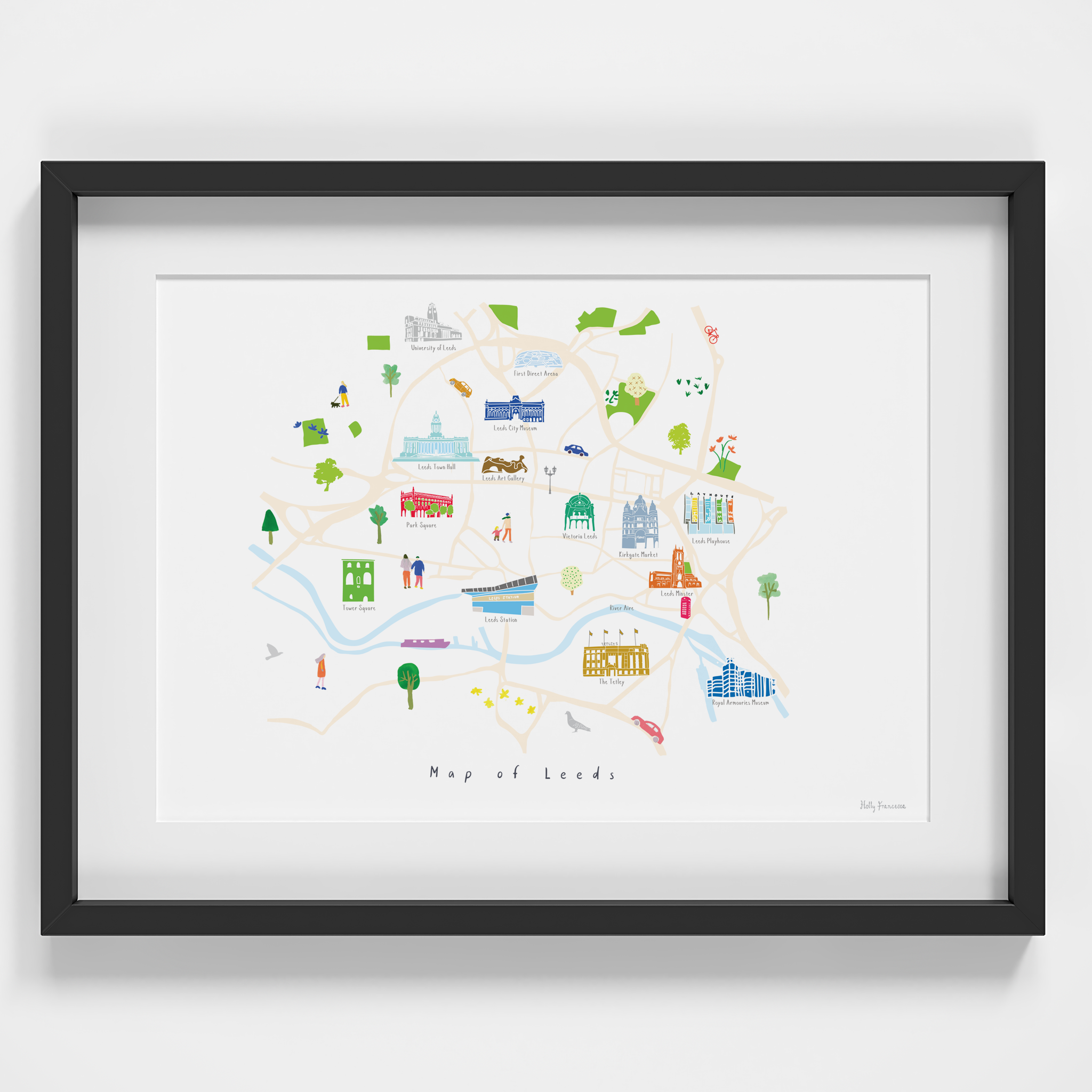 Illustrated Map of Leeds City Centre Art Print by artist Holly Francesca.