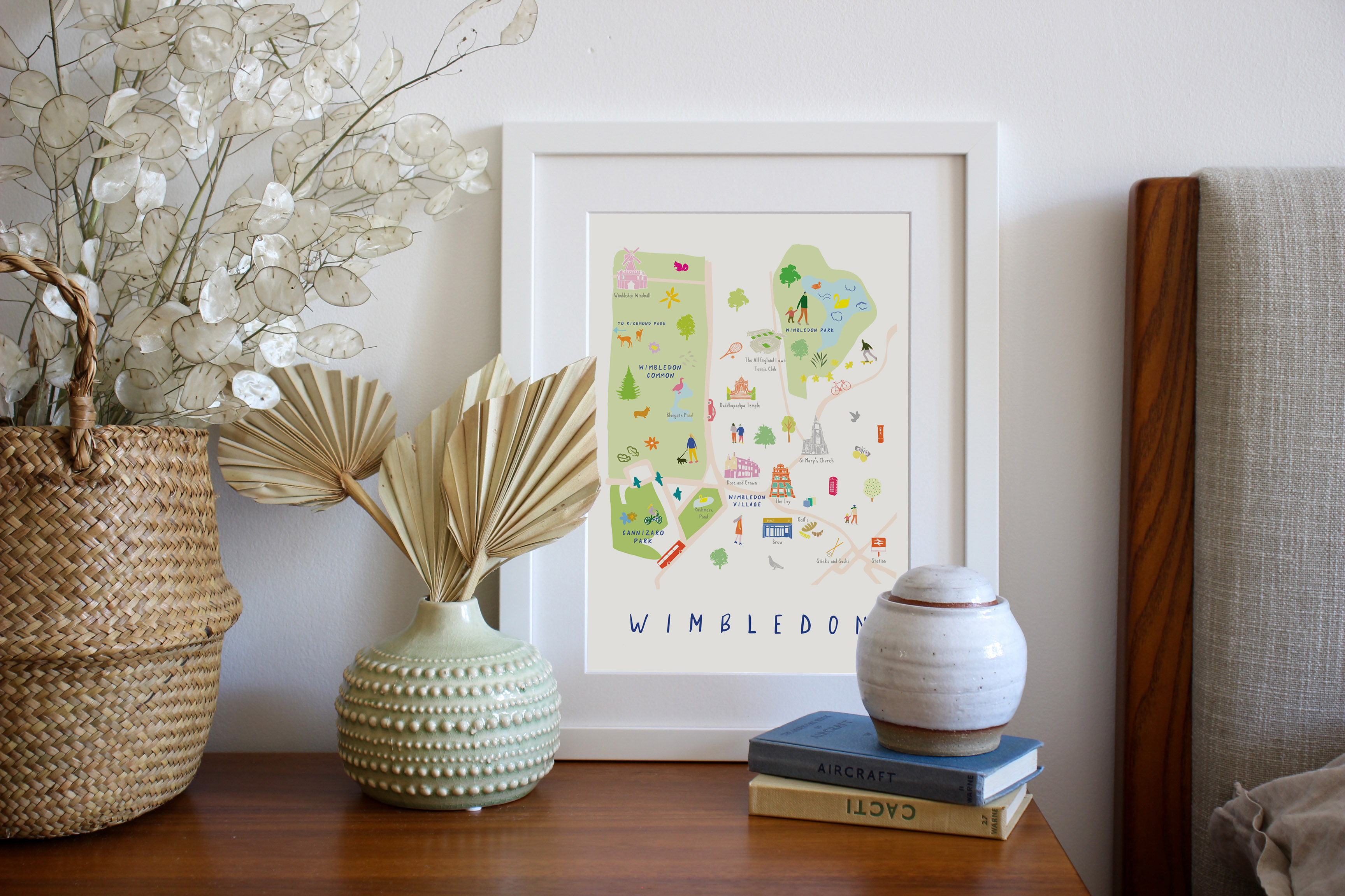Illustrated hand drawn Map of Wimbledon Village art print by artist ...