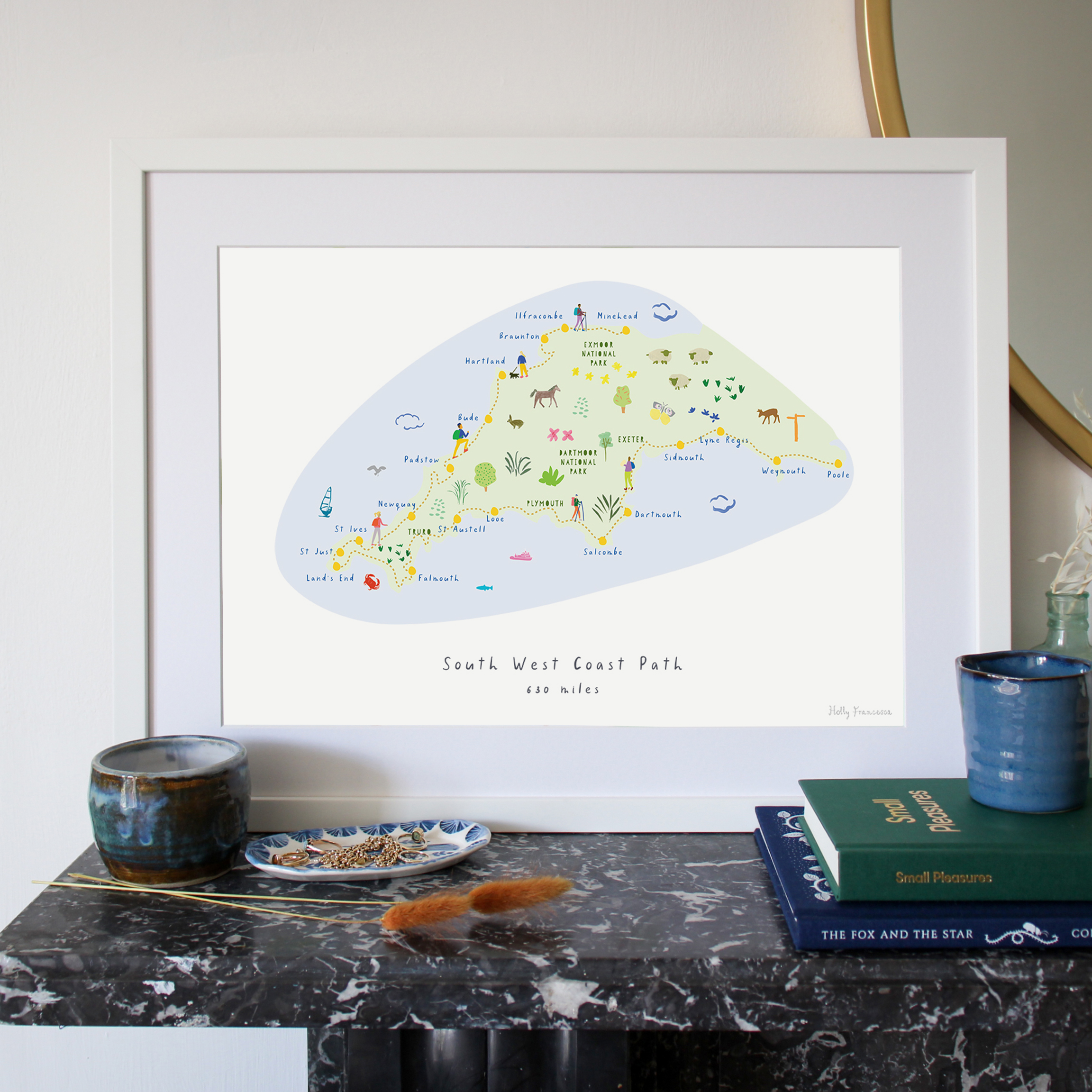 Illustrated hand drawn South West Coast Path Route Map Art Print by ...