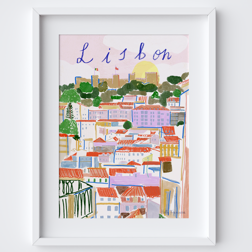 Illustrated Lisbon Castle Scene illustration - Castelo de São Jorge ...