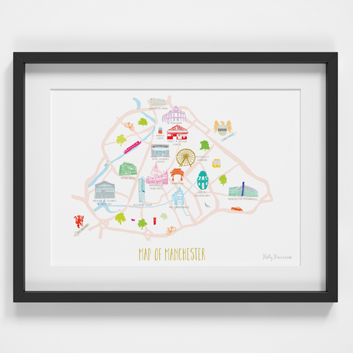 Illustrated hand drawn Map of Manchester art print by artist Holly ...