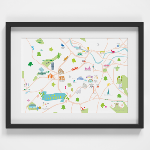 Illustrated hand drawn Map of Sheffield art print by artist Holly ...