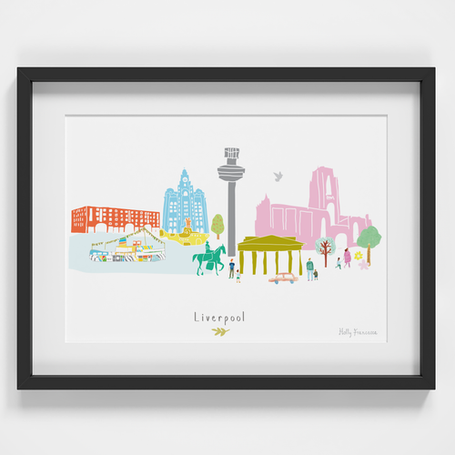 Illustrated hand drawn Liverpool Skyline Cityscape art print by artist ...