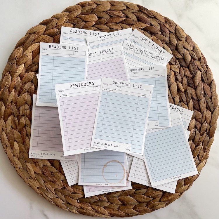 Guest check inspired printables in blue and lilac - STUDIO L2E