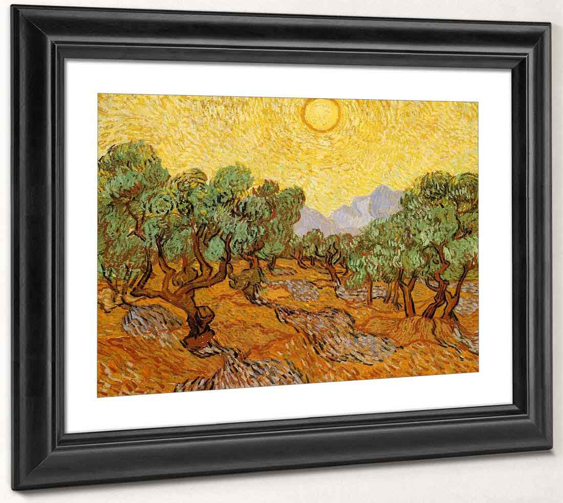 Olive Trees With Yellow Sky And Sun By Vincent Van Gogh Print or ...