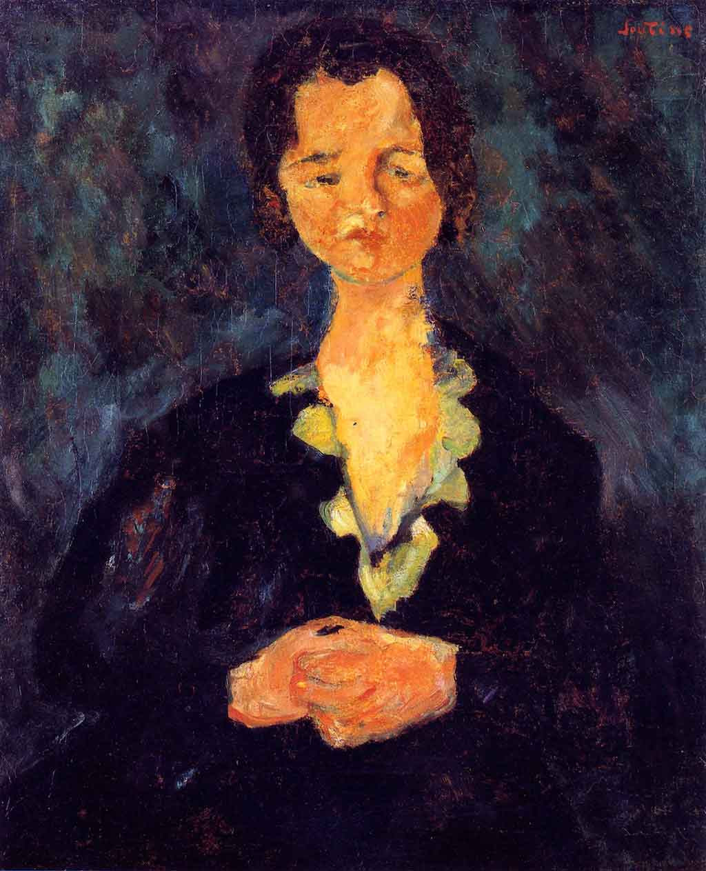 Portrait Of A Woman Against Blue Background By Chaim Soutine Reproduction