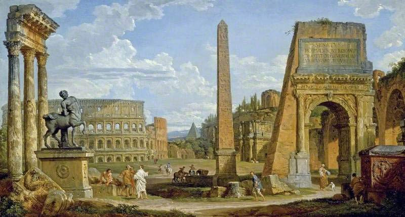 Capriccio Of Roman Ruins With The Colosseum By Giovanni Paolo Panini ...