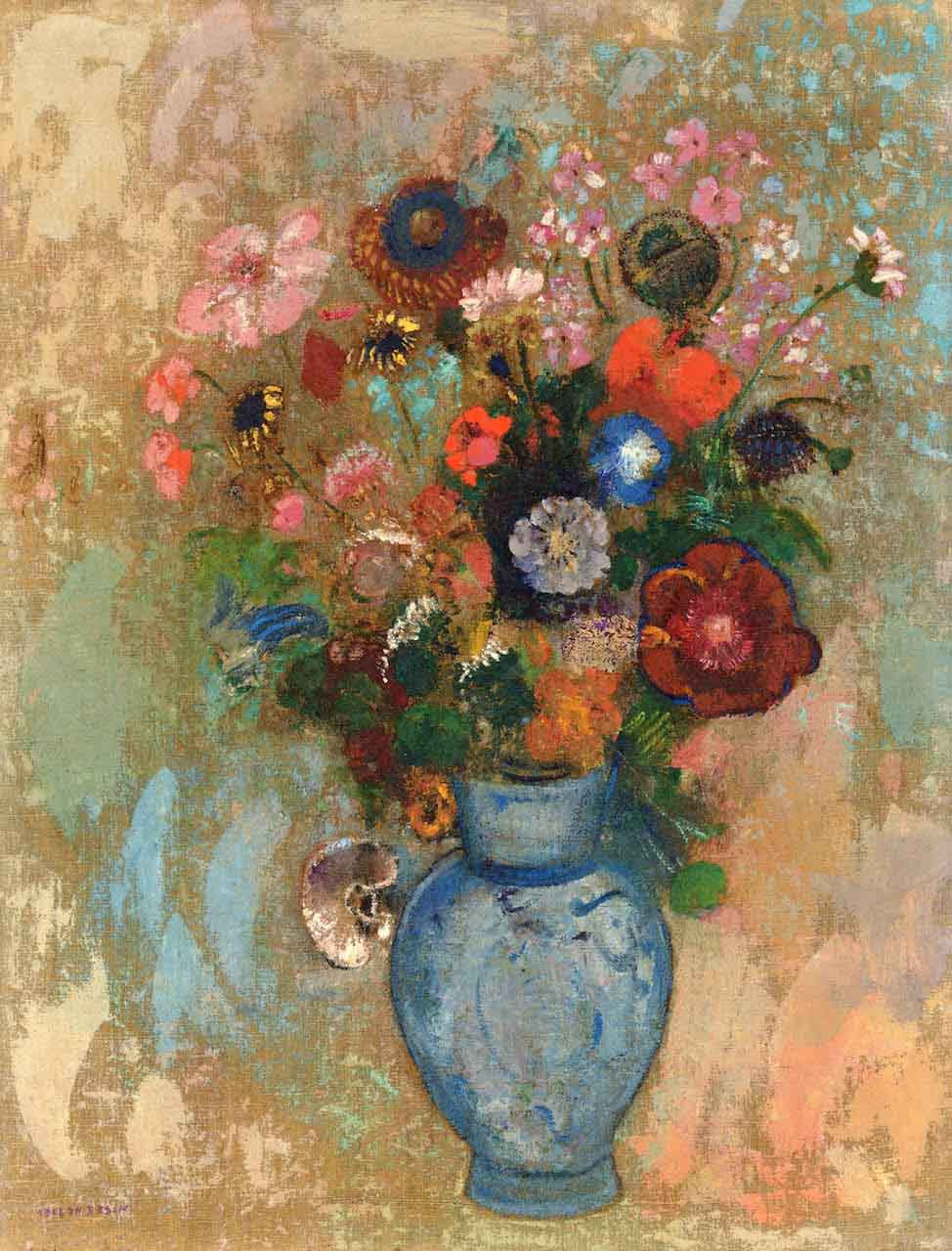 Flowers In A Blue Vase1 By Odilon Redon Art Reproduction from Cutler Miles.
