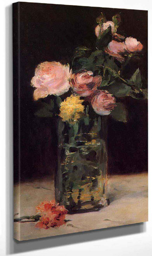 Roses In A Glass Vase By Edouard Manet Print or Painting Reproduction