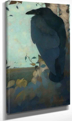 Raven On A Birch Tree By Jan Mankes Art Reproduction.