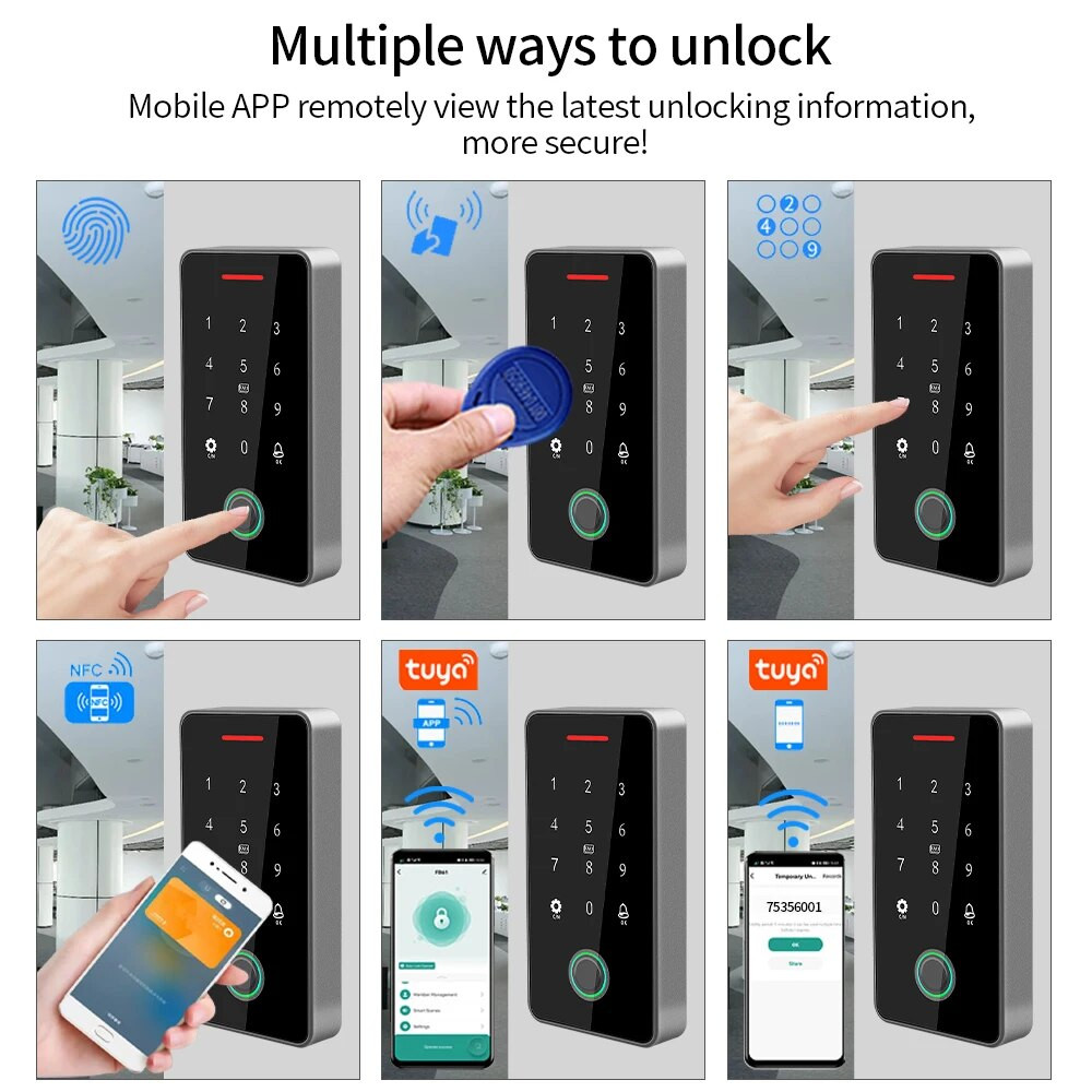 13.56Mhz Rfid Card Keypad Waterproof Tuya APP Door Lock Door Access ...