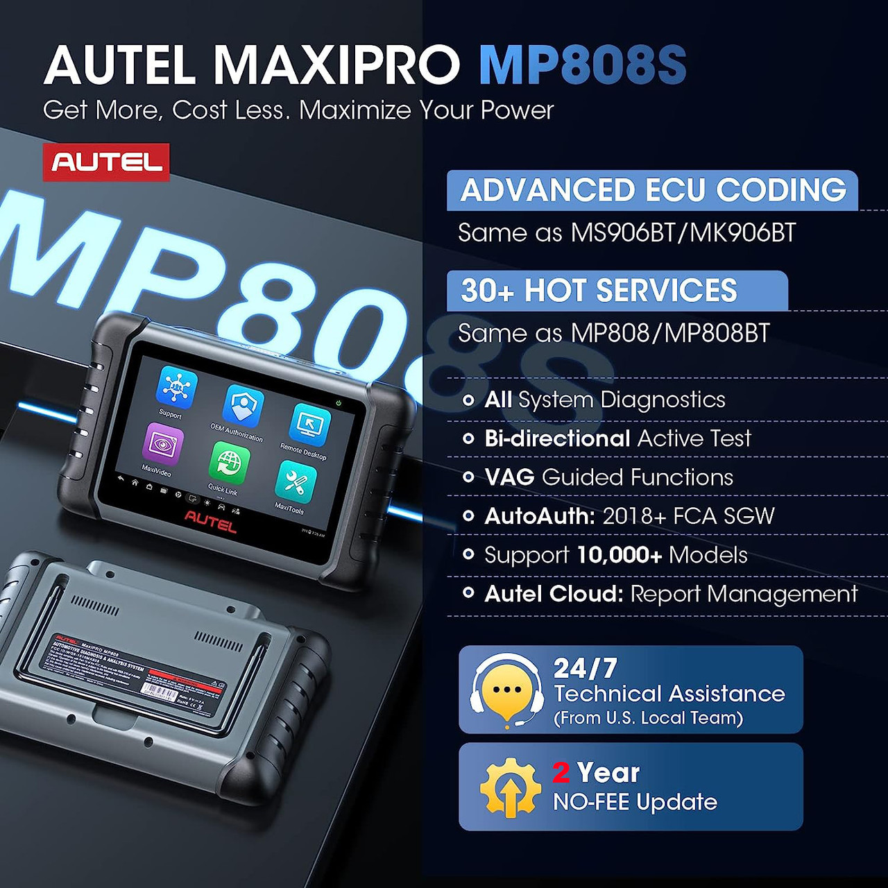 Autel MaxiPRO MP808S-TS OBD2 Scanner TPMS Programming Tool ECU Coding All-System Bidirectional ...
