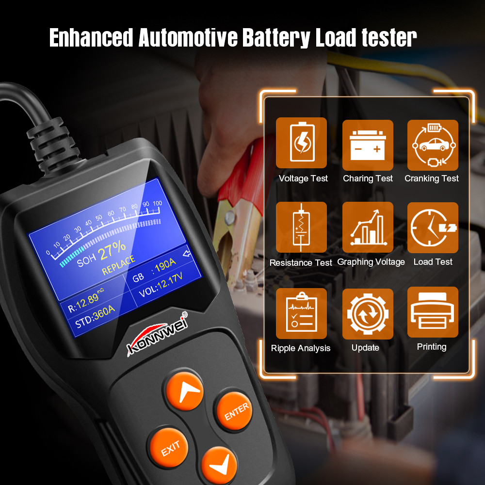 KONNWEI KW600 12V Auto Battery Tester For Car Motorcycle 100 to 2000CCA ...