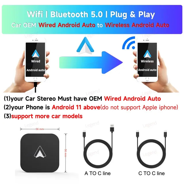 Newest Mini Android Auto Wireless Adapter USB Dongle Smart AI Box Car ...
