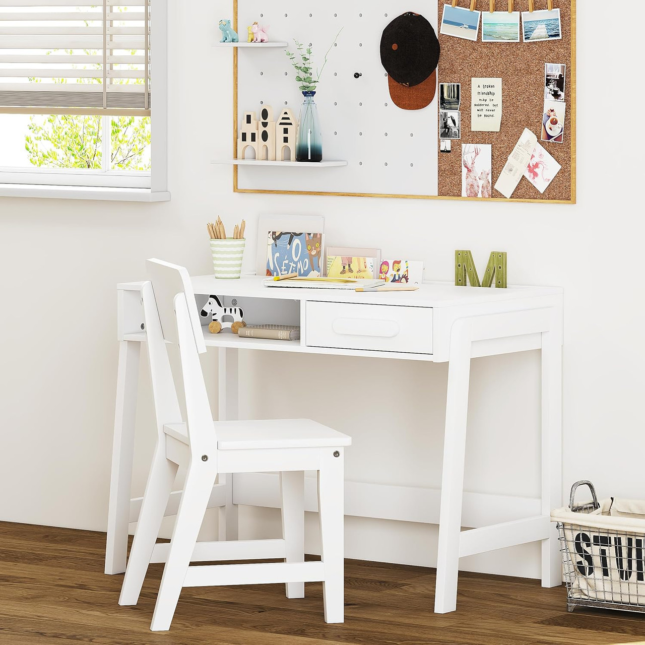 Kids Study Desk with Chair, Kids Desk and Chair Sets with Hutch and ...
