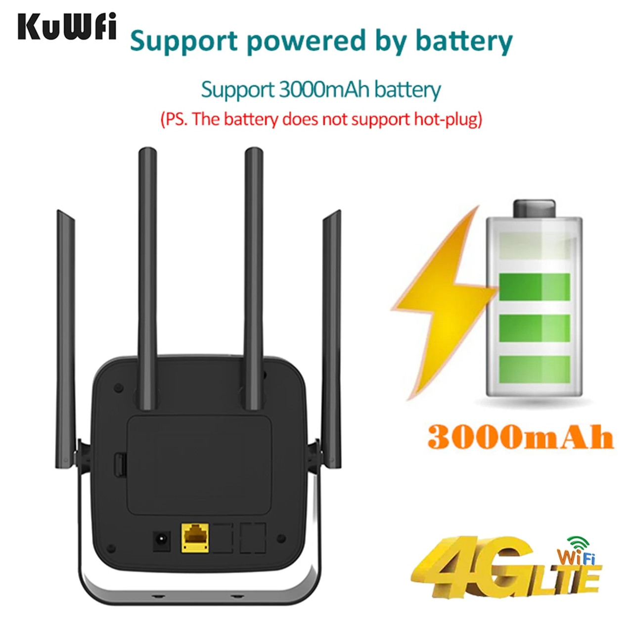 KuWfi 4G Wifi Router with Sim Card 300Mbps 4 Antennas LCD Display ...