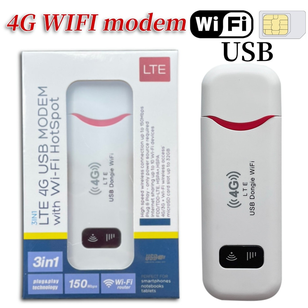 4G LTE Wireless USB Dongle WiFi Router 150Mbps Mobile Broadband Modem Stick Sim Card USB Adapter ...