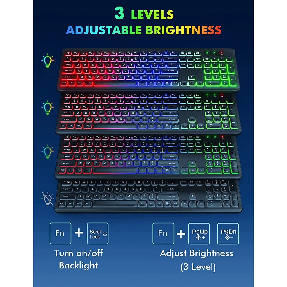 Backlit Wireless Keyboard and Mouse Combo Rechargeable RGB Letters Full ...