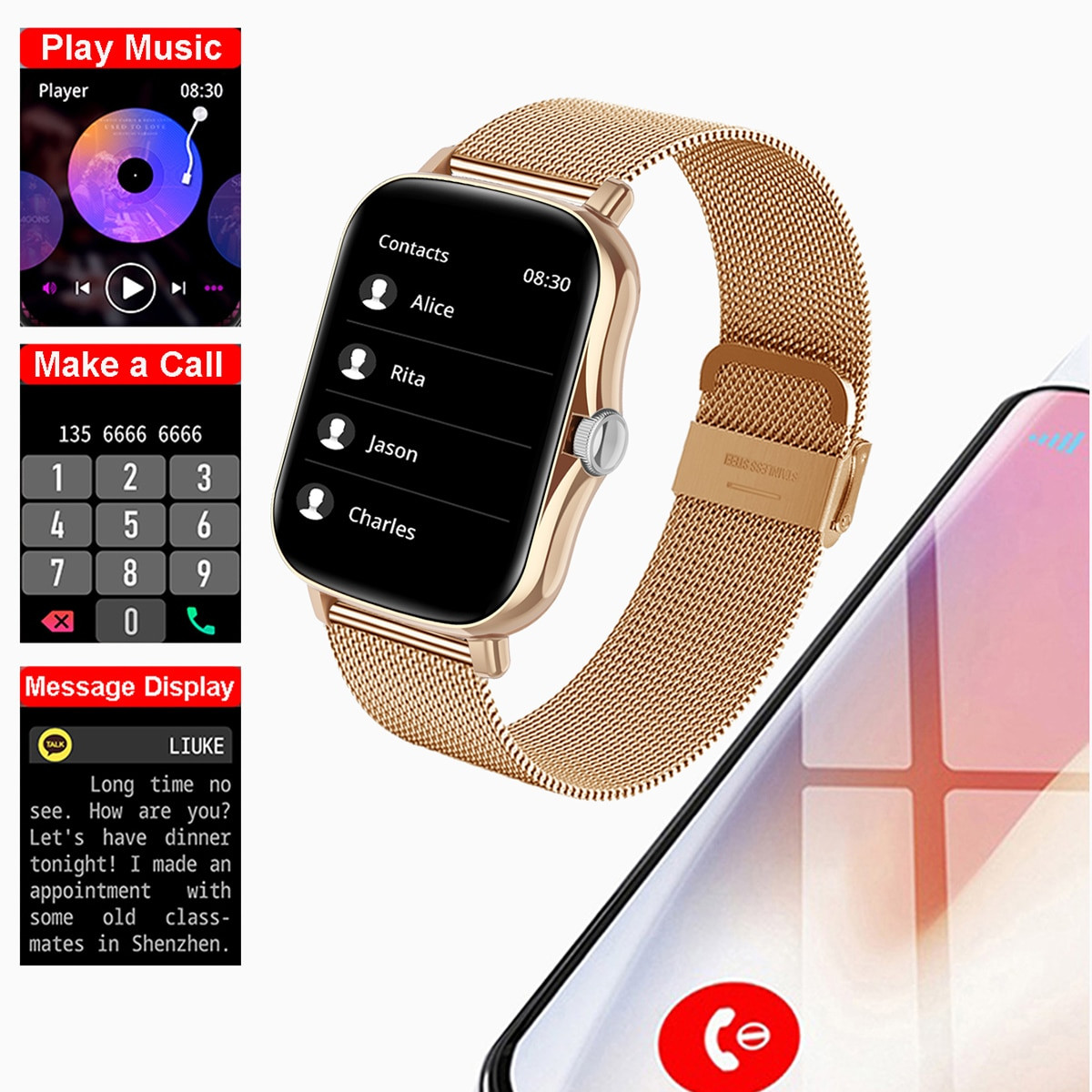 2pc Straps Smart Watch Women Men Smartwatch Square Stainless Steel ...