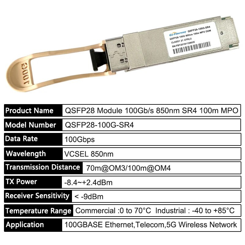 High Speed QSFP28 100G 850nm Fiber Optical Module 100GBASE-SR4 100m MTP ...