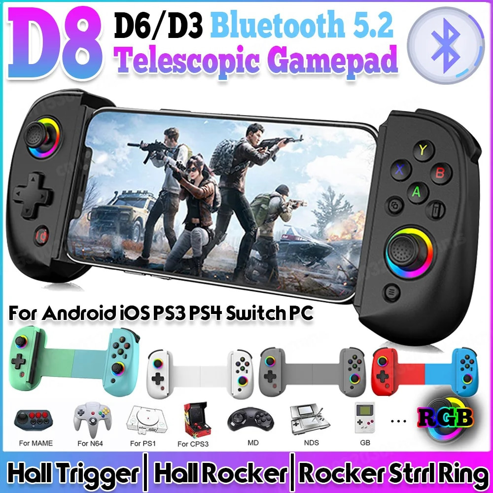 D8 Telescopic Game Controller with Turbo/6-axis Gyro/Vibration Gamepad Bluetooth-Compatible5.2 ...