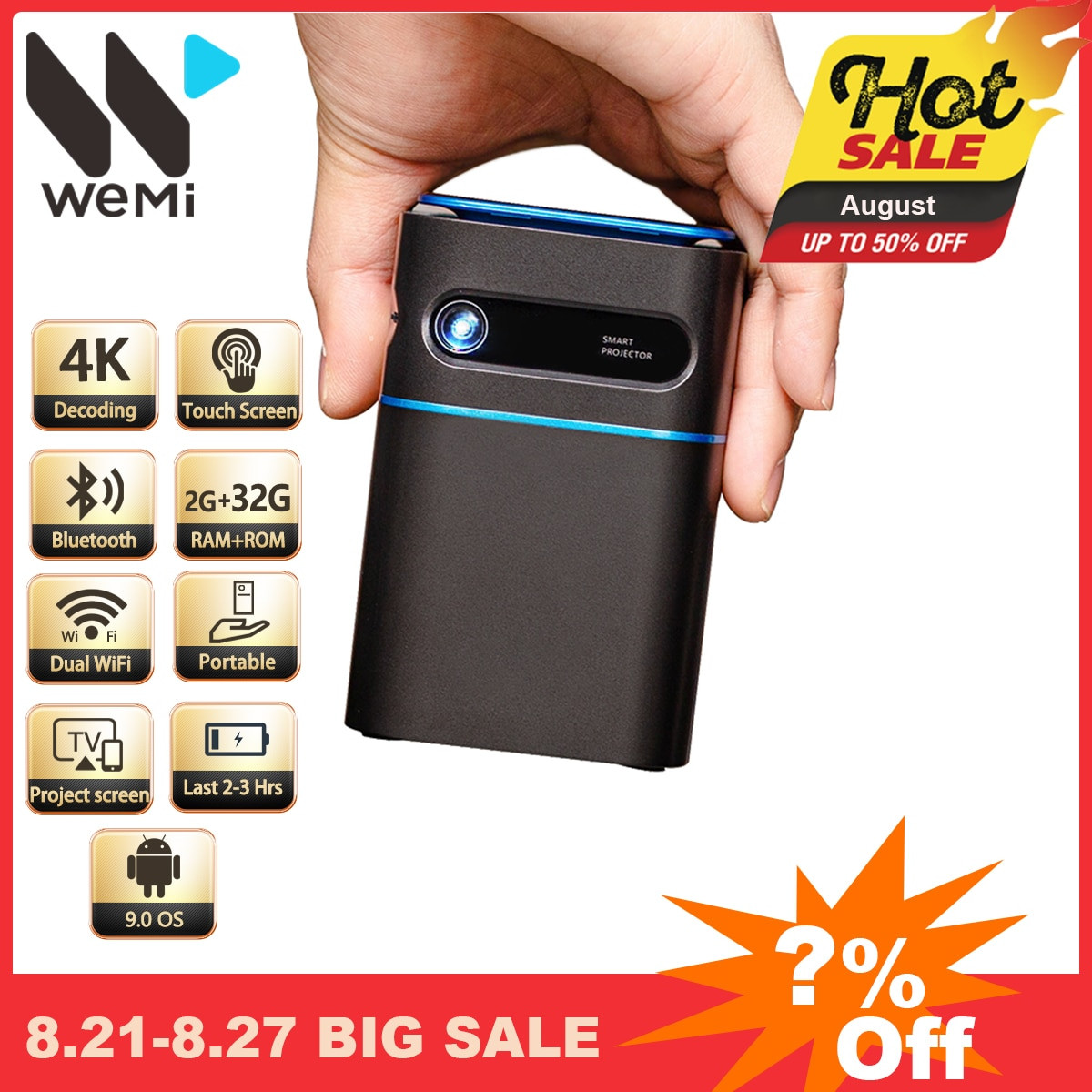 Wemi Mini Projector 4k Android 11.01080p 720 P 200ansi Dual Wifi - Pet ...