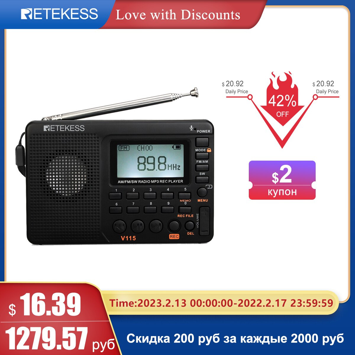Retekess TR110 Radio FM Receiver Portable SSB Shortwave Radios AM FM ...