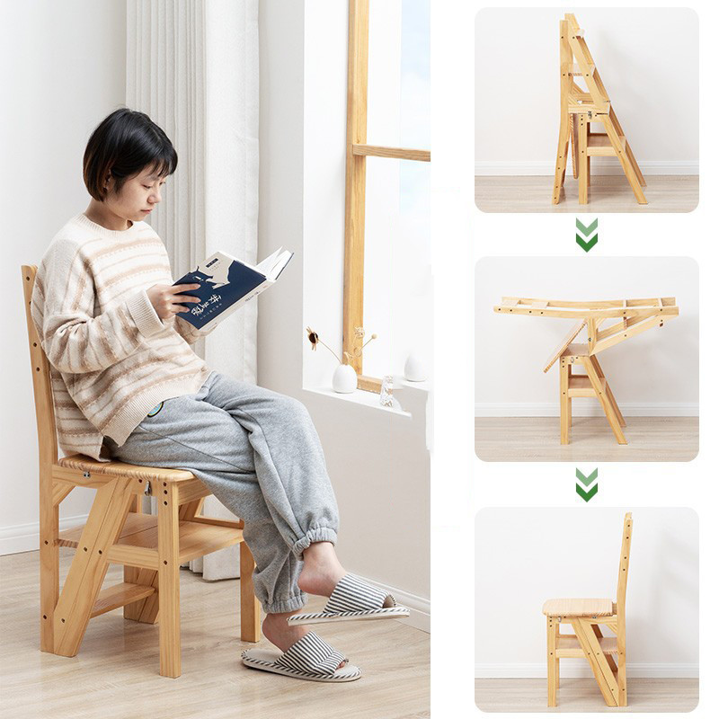 Solid Wooden Ladder Chair Household Foldable Ladder Chair Multi ...