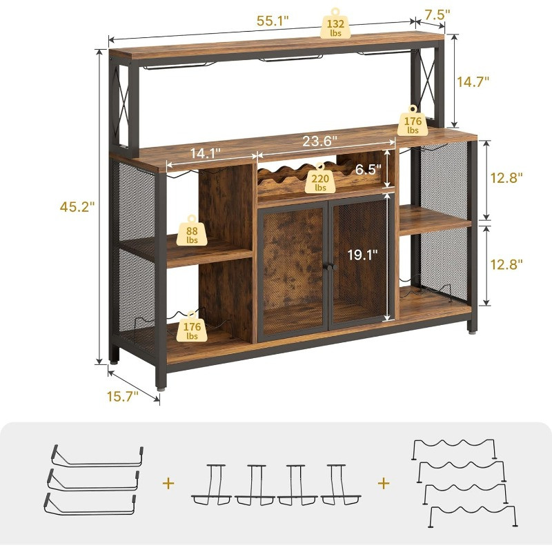 YITAHOME Coffee Wine Bar Cabinet with LED Light, Liquor Cabinet with ...