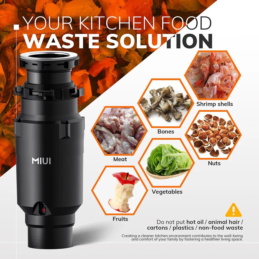 MIUI Continuous Feed Garbage Disposal with Sound Reduction,1/2 HP Food ...
