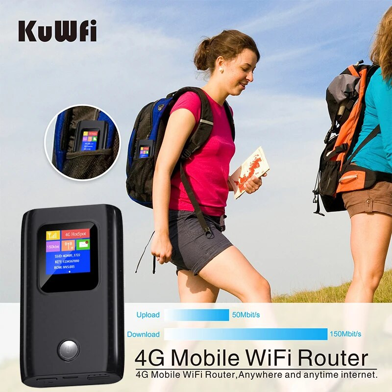 KuWfi Unlock 4G LTE Router 150Mbps Outdoor Hotspot 6000mah Mobile ...