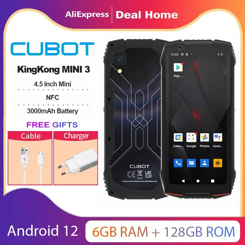 Cubot KingKong MINI 3, 4.5" Mini Smartphone, Helio G85 Octa-Core, 6GB+128GB, Dual SIM,NFC ...