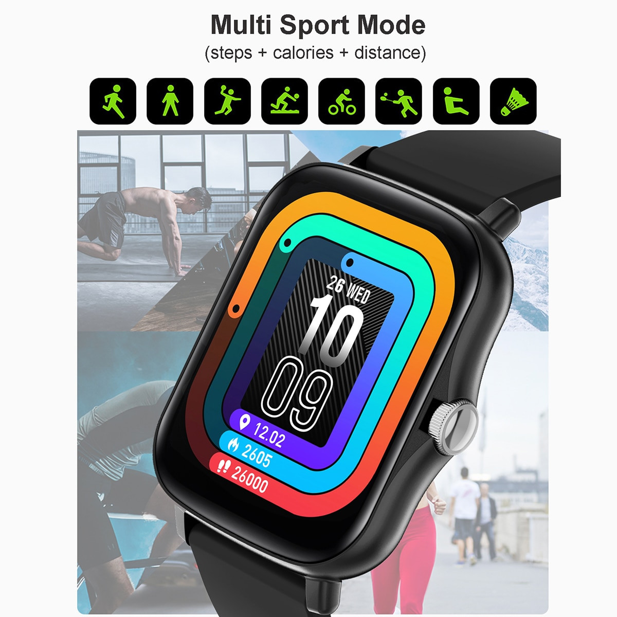 2pc Straps Smart Watch Women Men Smartwatch Square Stainless Steel ...