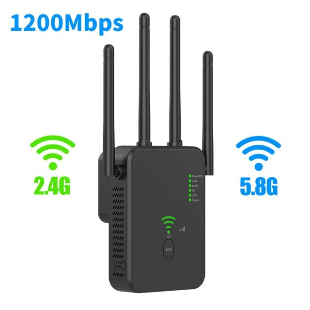 Wireless 5G WiFi Repeater 1200Mbps Router Wifi Booster Dual Band Long Range Extender 5Ghz Wi-Fi ...