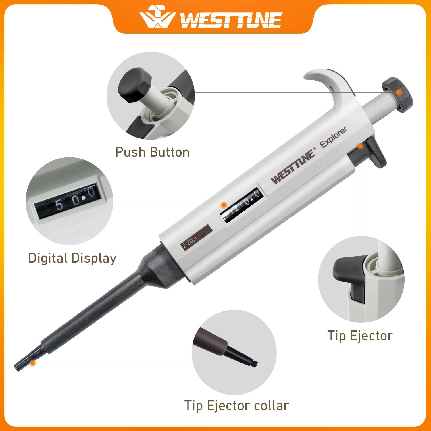 WESTTUNE Plastic Micro Pipette Gun Lab Single Channel Pipettor ...