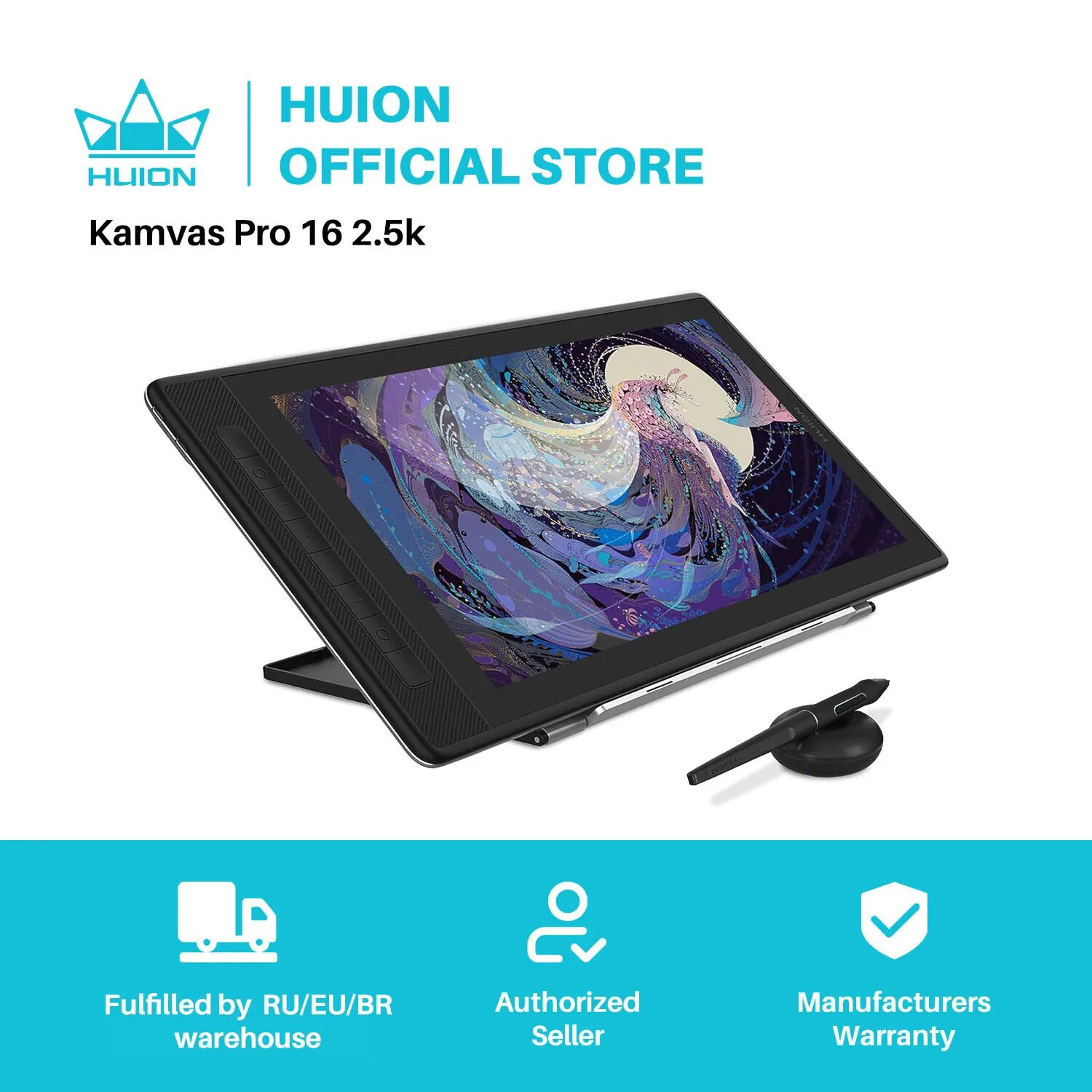 HUION Kamvas Pro 16 2.5K Drawing Monitor 145% sRGB QHD Screen Graphics ...