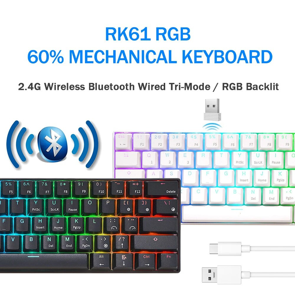 RK61 Royal Kludge Wireless Mechanical Keyboard Tri-Mode Bluetooth 5.0/2 ...